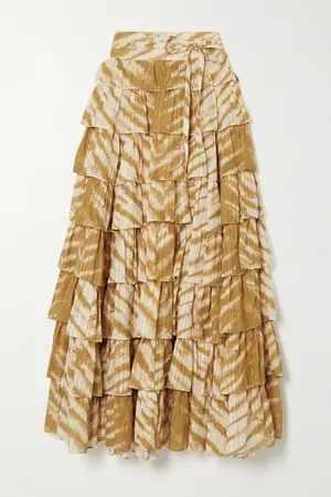 Ulla Johnson Margot Ruffled Tiered Tie-dyed Cotton Skirt