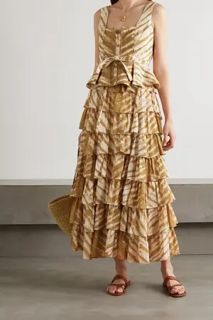 Ulla Johnson Margot Ruffled Tiered Tie-dyed Cotton Skirt