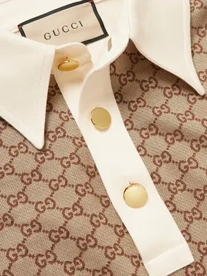 Gucci Logo-Jacquard Cotton And Silk-Blend Polo Shirt - Brown