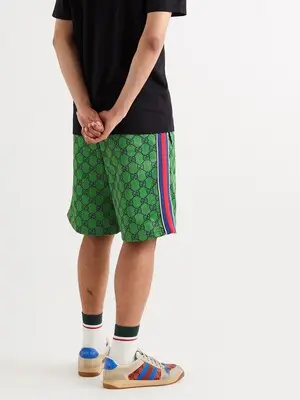 Gucci Webbing-Trimmed Monogrammed Tech-Jersey Drawstring Shorts