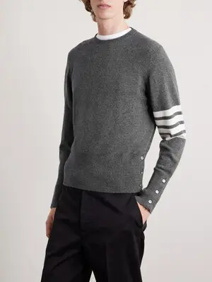 Thom Browne Slim-fit Striped Cashmere Sweater - Gray