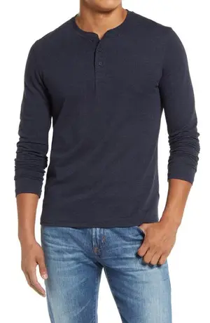 Billy Reid Herringbone Terry Long Sleeve Henley T-shirt