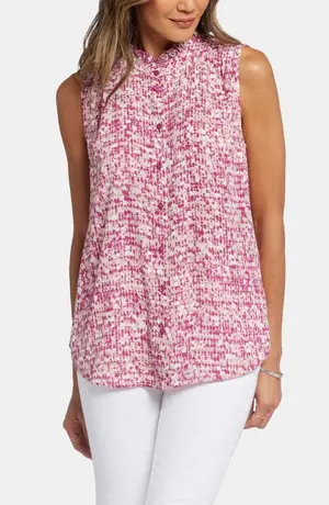 NYDJ Print Ruffle Neck Sleeveless Top - Pink Moon