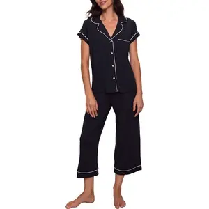 Eberjey Gisele Short Sleeve Cropped Pajamas Black/ Sorbet Pink