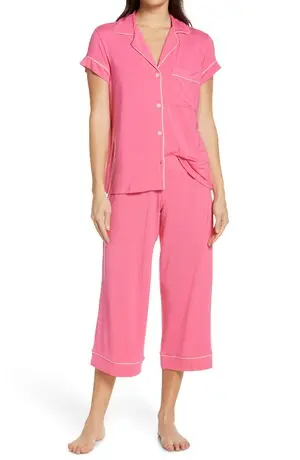 Eberjey Gisele Short Sleeve Cropped Pajamas Bright Pink/ Bellini