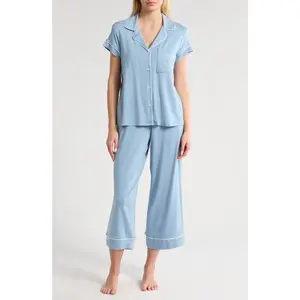 Eberjey Gisele Short Sleeve Cropped Pajamas Faded Denim/ Ivory