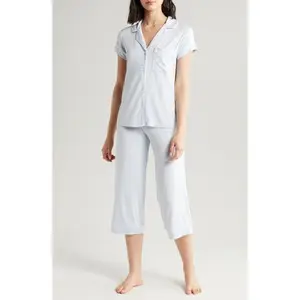 Eberjey Gisele Short Sleeve Cropped Pajamas Ice Blue/ivory