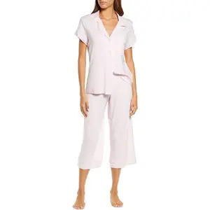 Eberjey Gisele Short Sleeve Cropped Pajamas Light Violet/ivory