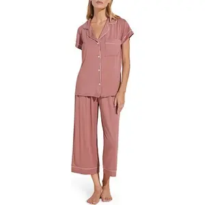 Eberjey Gisele Short Sleeve Cropped Pajamas Old Rose/ivory
