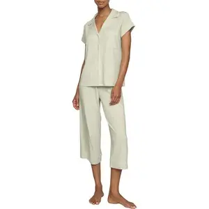 Eberjey Gisele Short Sleeve Cropped Pajamas Seafoam/ivory