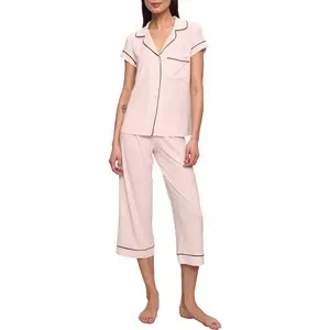 Eberjey Gisele Short Sleeve Cropped Pajamas Sorbet/ Black