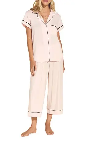 Eberjey Gisele Short Sleeve Cropped Pajamas Sorbet-2/ Black
