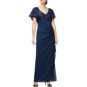 Alex Evenings Sequin Lace And Ruched Chiffon Gown