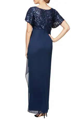 Alex Evenings Sequin Lace And Ruched Chiffon Gown