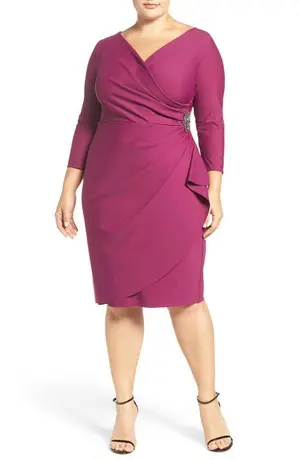 Alex Evenings Embellished Ruched Sheath Cocktail Dress - Passion