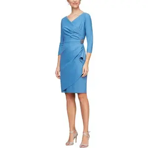 Alex Evenings Embellished Ruched Sheath Cocktail Dress - Sky Blue