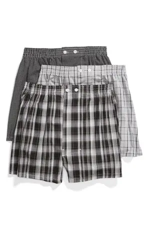 Nordstrom 3-pack Classic Fit Boxers - Black- White Plaid Pack