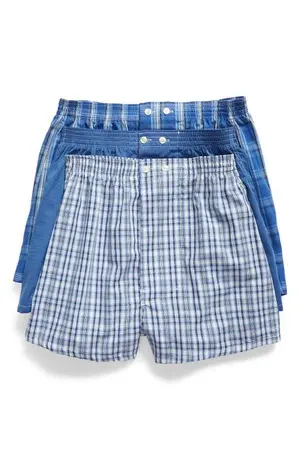Nordstrom 3-pack Classic Fit Boxers - Blue Dazzle Solid- Plaid Pack