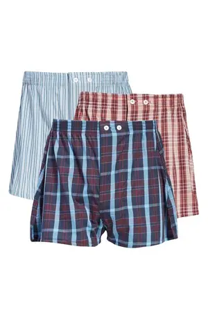 Nordstrom 3-pack Classic Fit Boxers Burgundy Jason Plaid Multi
