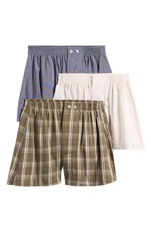 Nordstrom 3-pack Classic Fit Boxers - Olive Utility Plaid Multi