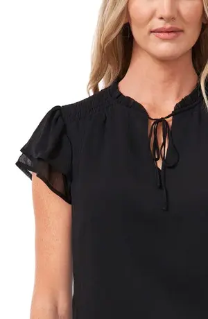 CECE DUPRAZ Flutter Sleeve Tie Neck Top