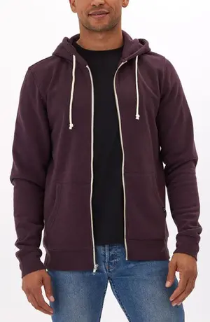THREADS 4 THOUGHT Trim Fit Heathered Fleece Zip Hoodie - Peppercorn