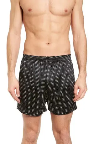 Majestic International Dot Silk Boxers - Black/ Black Piping