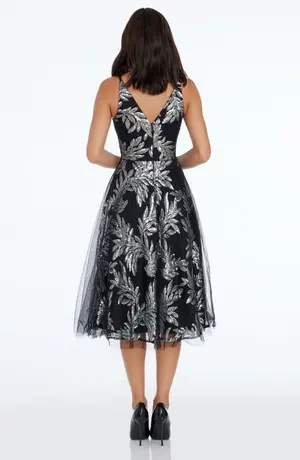 Dress The Population Courtney Sequin Lace Midi Dress - Silver Multi