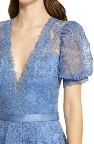 Tadashi Shoji Embroidered Lace Tiered Midi Dress - Powder Blue