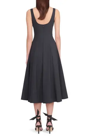 Staud Wells Stretch Cotton Poplin Midi Fit & Flare Dress - Black