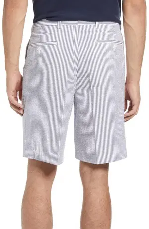 Berle Pleated Seersucker Shorts - Navy