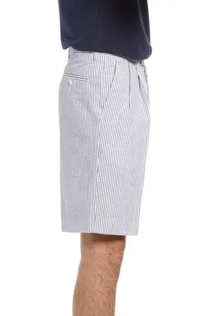 Berle Pleated Seersucker Shorts - Navy