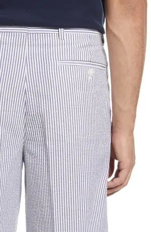 Berle Pleated Seersucker Shorts - Navy