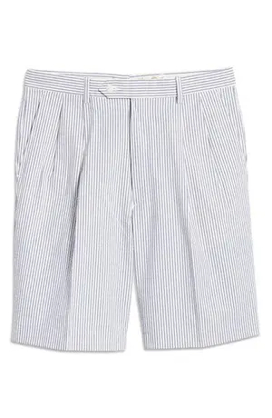 Berle Pleated Seersucker Shorts - Navy