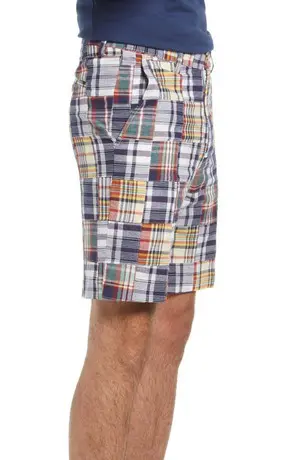 Berle Patchwork Madras Flat Front Shorts - Navy