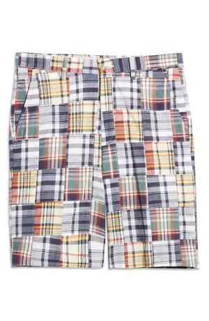 Berle Patchwork Madras Flat Front Shorts - Navy