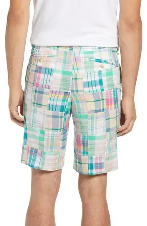 Berle Patchwork Madras Flat Front Shorts - Pink