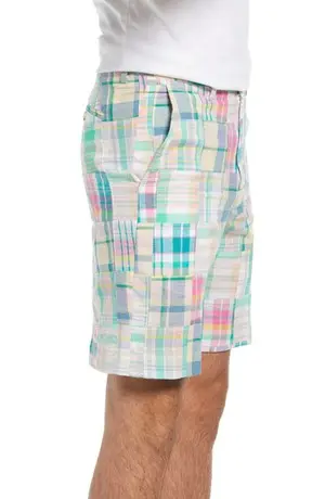 Berle Patchwork Madras Flat Front Shorts - Pink