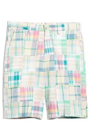Berle Patchwork Madras Flat Front Shorts - Pink