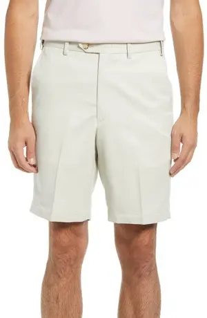Berle Microfiber Flat-front Shorts - Stone