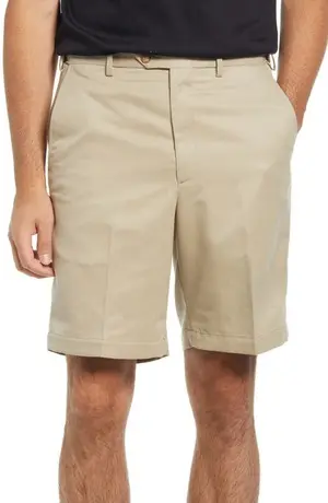 Berle Microfiber Flat-front Shorts - Tan