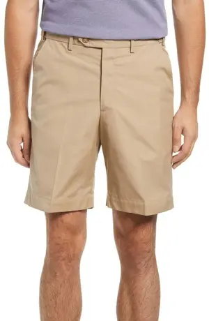 Berle Prime Flat Front Poplin Shorts - Tan