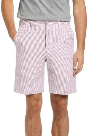 Berle Flat-front Seersucker Shorts - Garnet