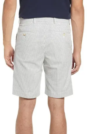 Berle Flat-front Seersucker Shorts - Grey