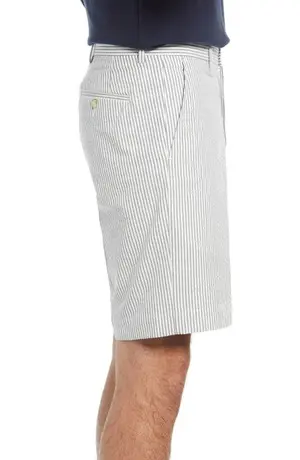 Berle Flat-front Seersucker Shorts - Grey