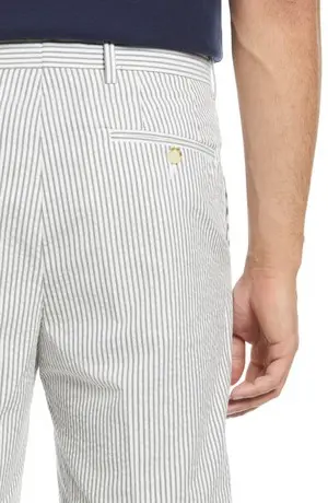 Berle Flat-front Seersucker Shorts - Grey