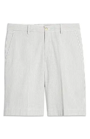 Berle Flat-front Seersucker Shorts - Grey
