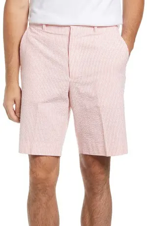 Berle Flat-front Seersucker Shorts - Orange