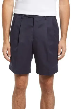 Berle Microfiber Pleated Shorts - Navy