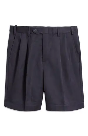 Berle Microfiber Pleated Shorts - Navy